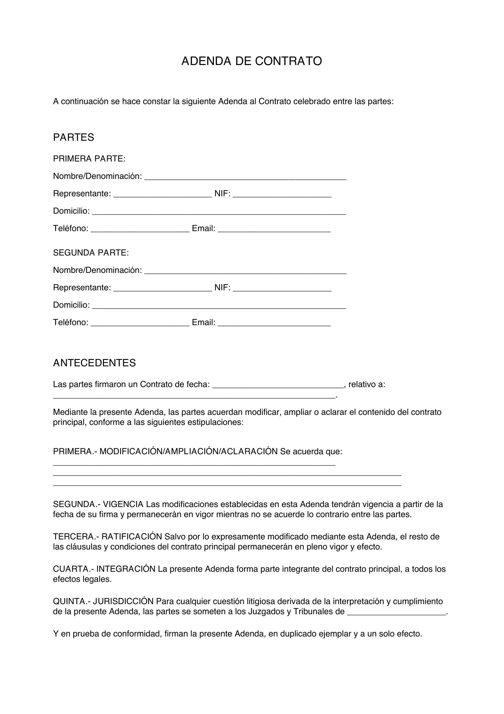 Modelo De Adenda De Contrato