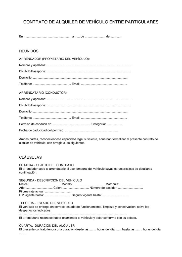 Contrato Alquiler Coche Entre Particulares