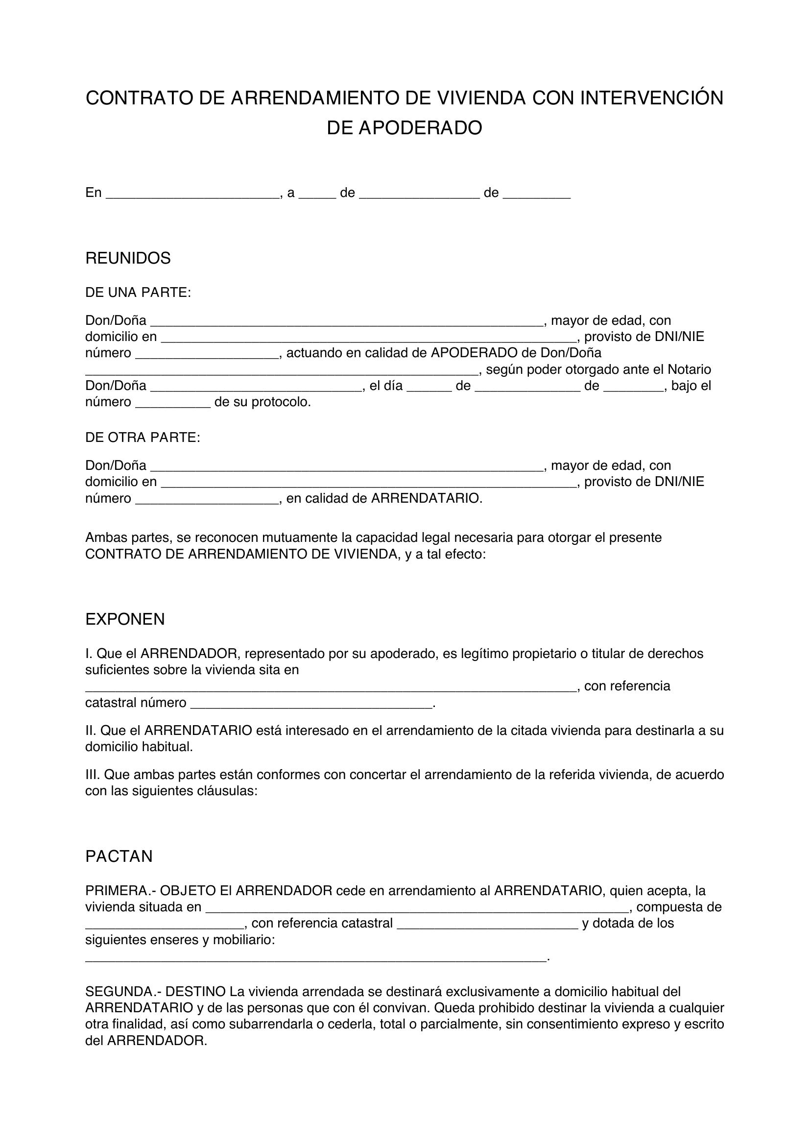 Modelo De Contrato De Arrendamiento Con Apoderado