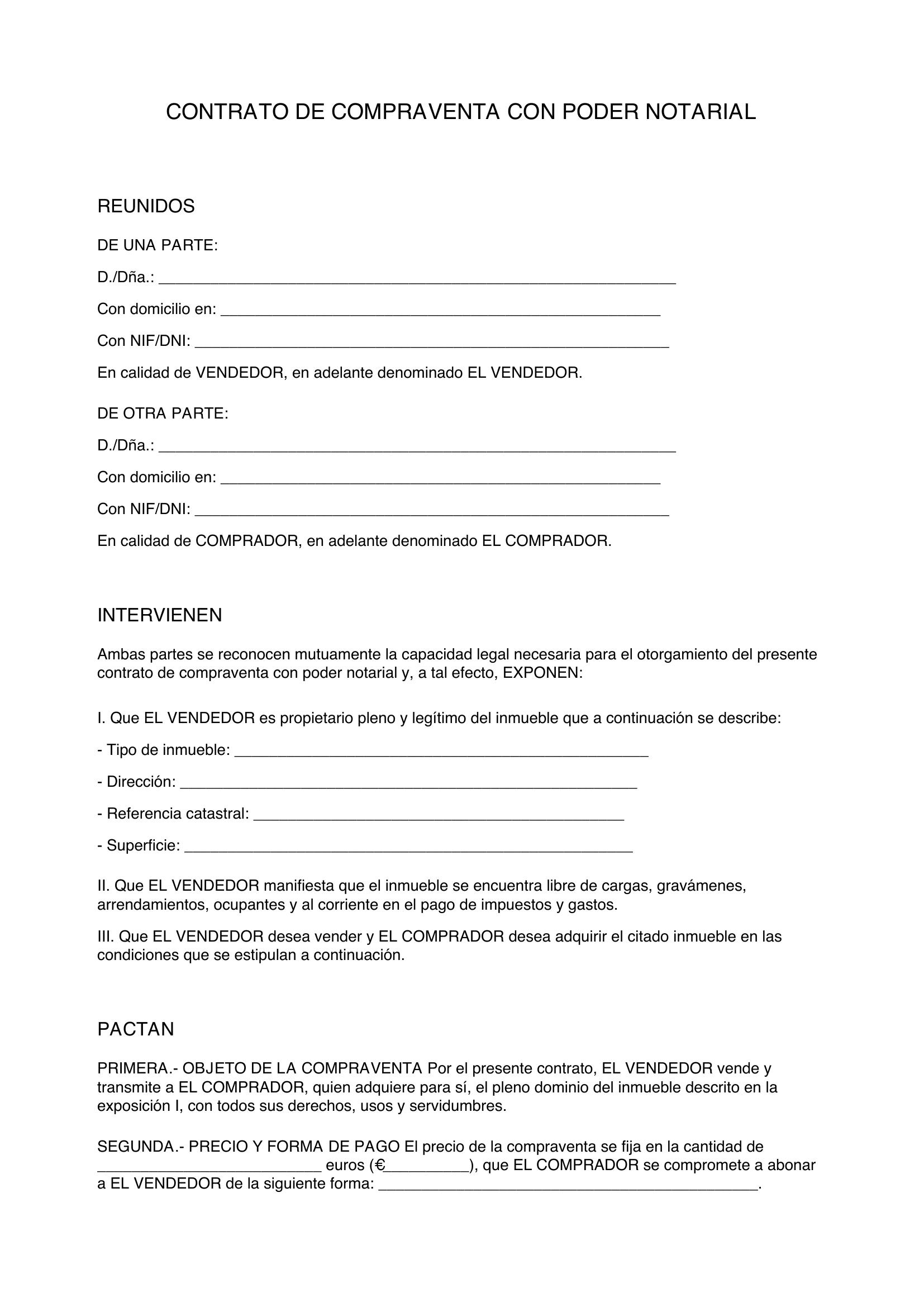 Modelo Contrato De Compraventa Con Poder Notarial