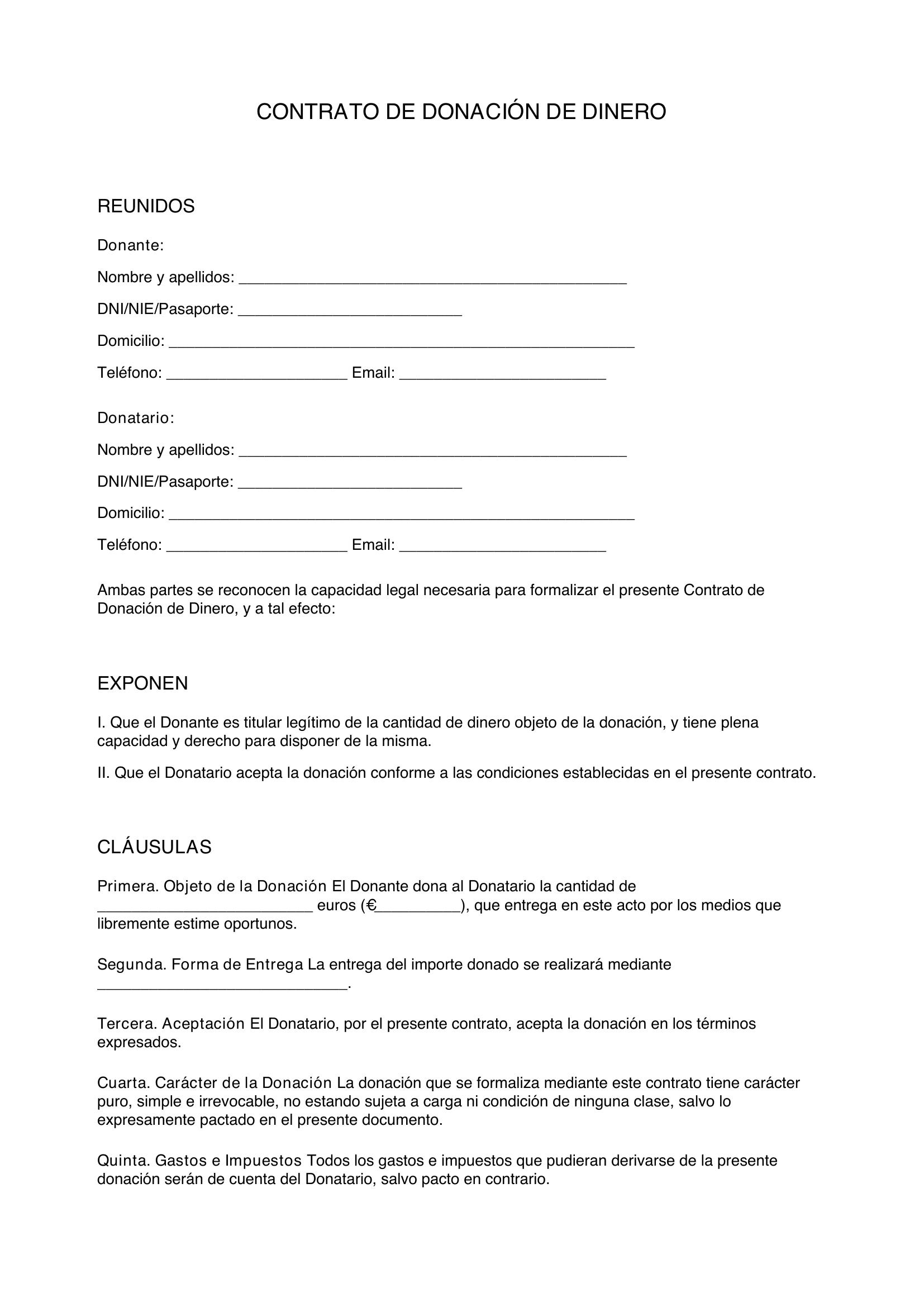Contrato De Donación De Dinero