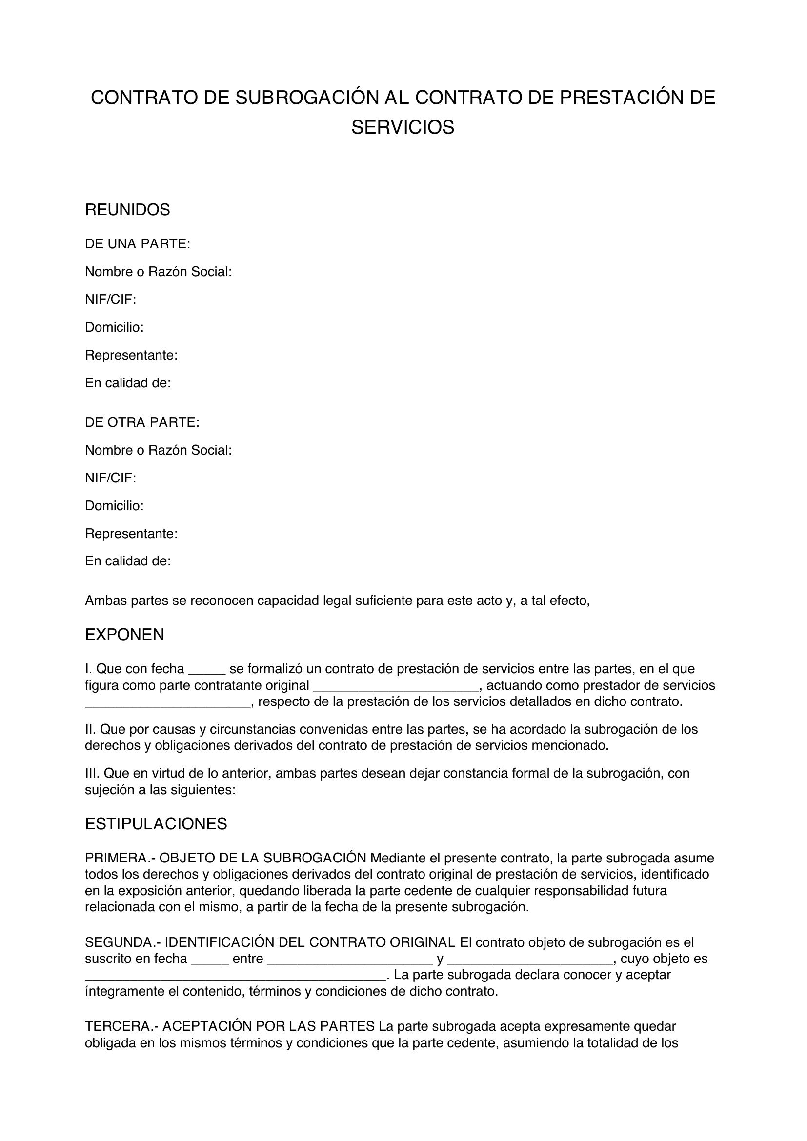 Modelo Subrogación Contrato Prestación De Servicios
